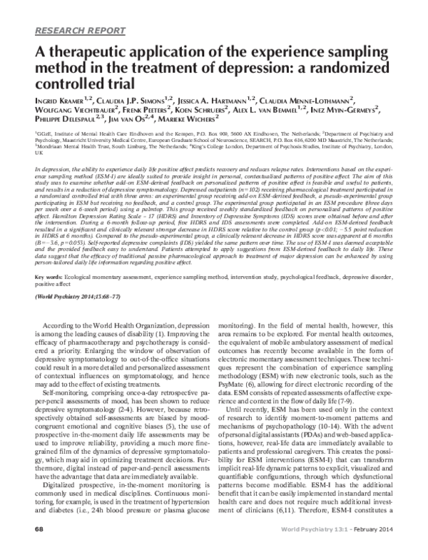 (PDF) A therapeutic application of the experience sampling method in ...