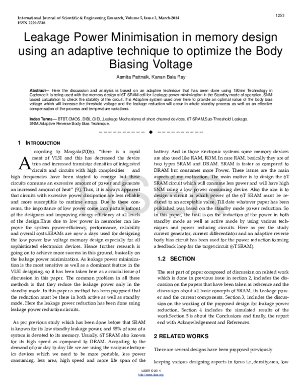 Pdf Leakage Power Minimisation In Memory Design Using An Adaptive Technique To Optimize The
