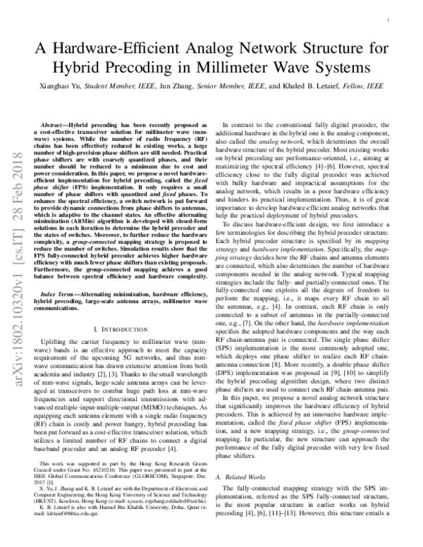 (PDF) A Hardware-Efficient Analog Network Structure for Hybrid ...