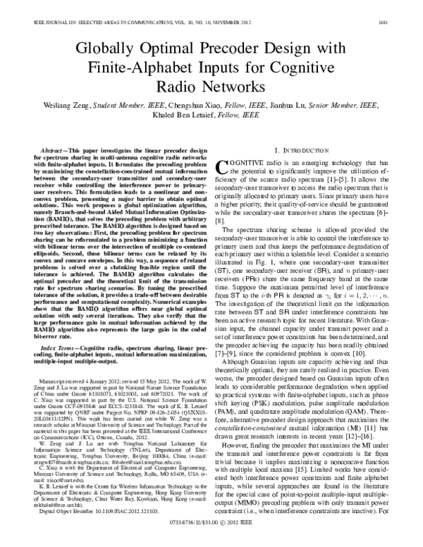 (PDF) Optimal Precoder Design for Cognitive Radio