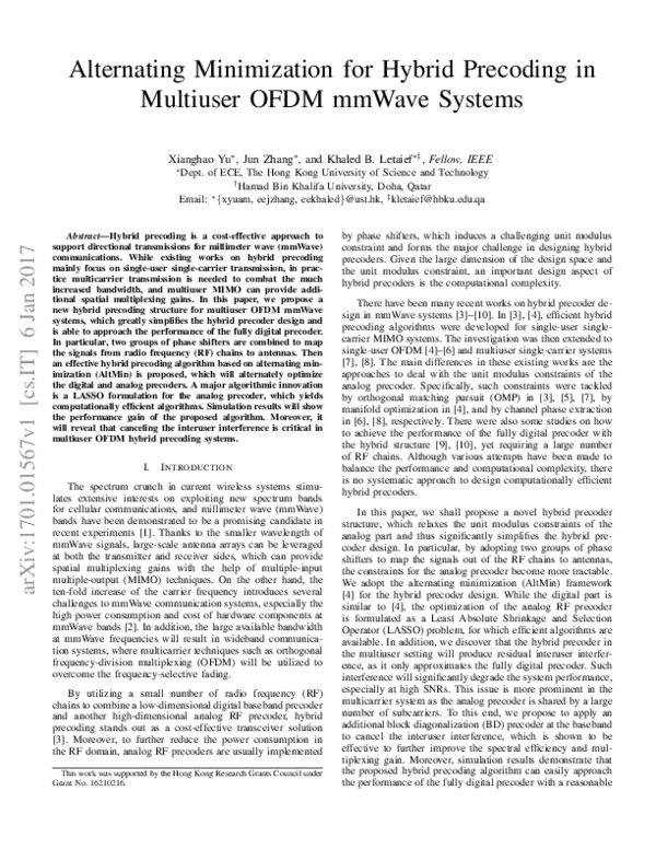 Pdf Alternating Minimization For Hybrid Precoding In Multiuser Ofdm Mmwave Systems 