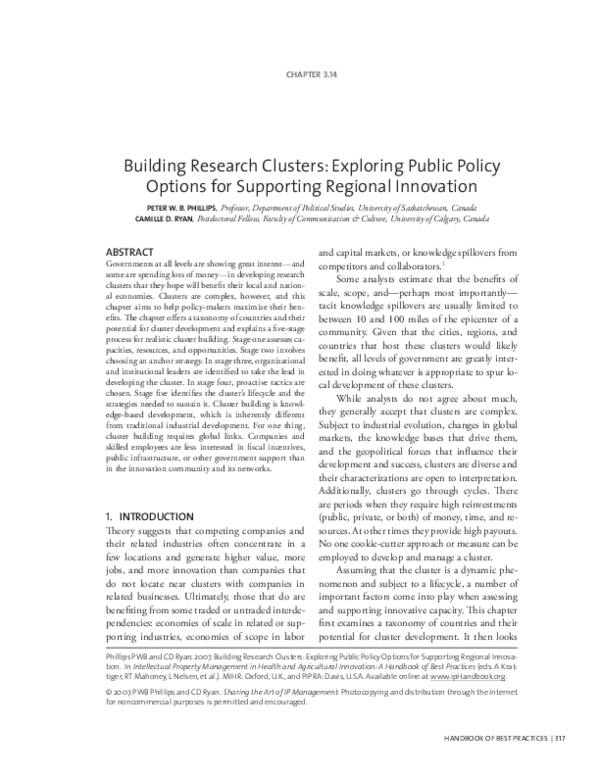 (PDF) Building research clusters: exploring public policy options for supporting regional innovation