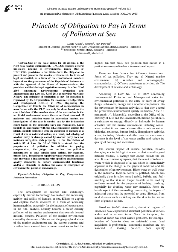 (PDF) Principle of Obligation to Pay in Terms of Pollution at Sea