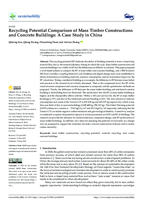 Pdf Recycling Potential Comparison Of Mass Timber Constructions And Concrete Buildings A Case 