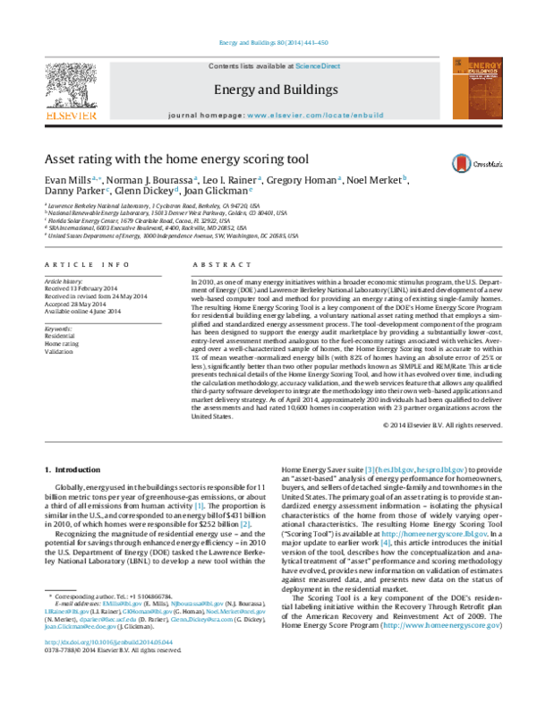 (PDF) Asset rating with the home energy scoring tool