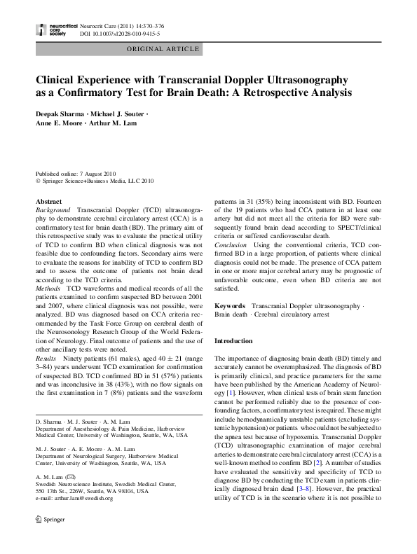 (PDF) Clinical Experience with Transcranial Doppler Ultrasonography as ...