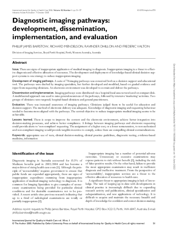 (PDF) Diagnostic imaging pathways: development, dissemination ...