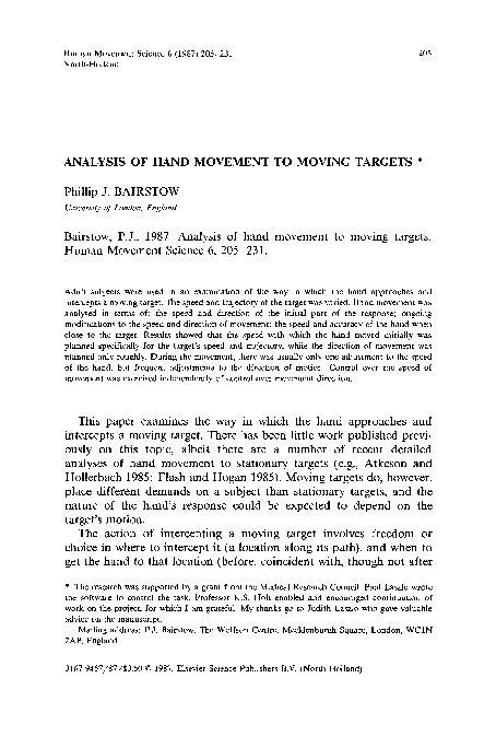 (PDF) Analysis of hand movement to moving targets | Phillip Bairstow ...
