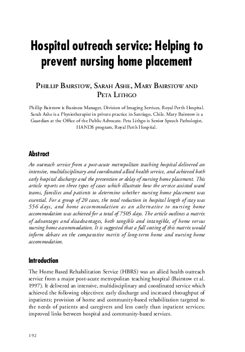 (PDF) Hospital outreach service: Helping to prevent nursing home placement