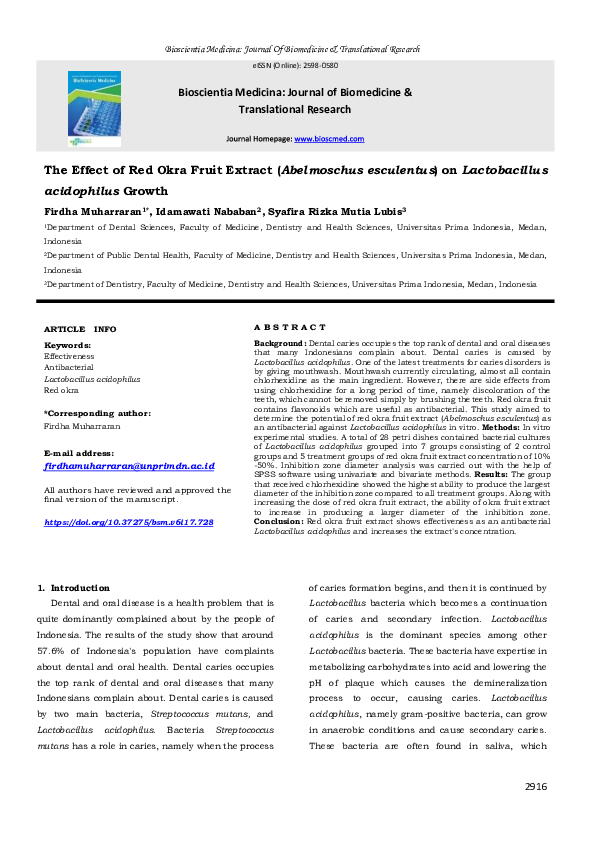 (PDF) The Effect of Red Okra Fruit Extract (Abelmoschus esculentus) on ...