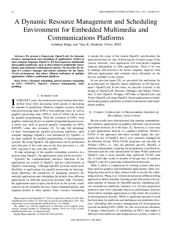 (PDF) A Dynamic Resource Management and Scheduling Environment for Embedded Multimedia and ...