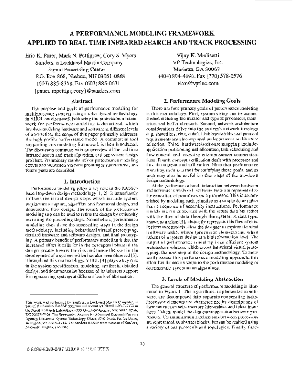 Pdf A Performance Modeling Framework Applied To Real Time Infrared Search And Track Processing