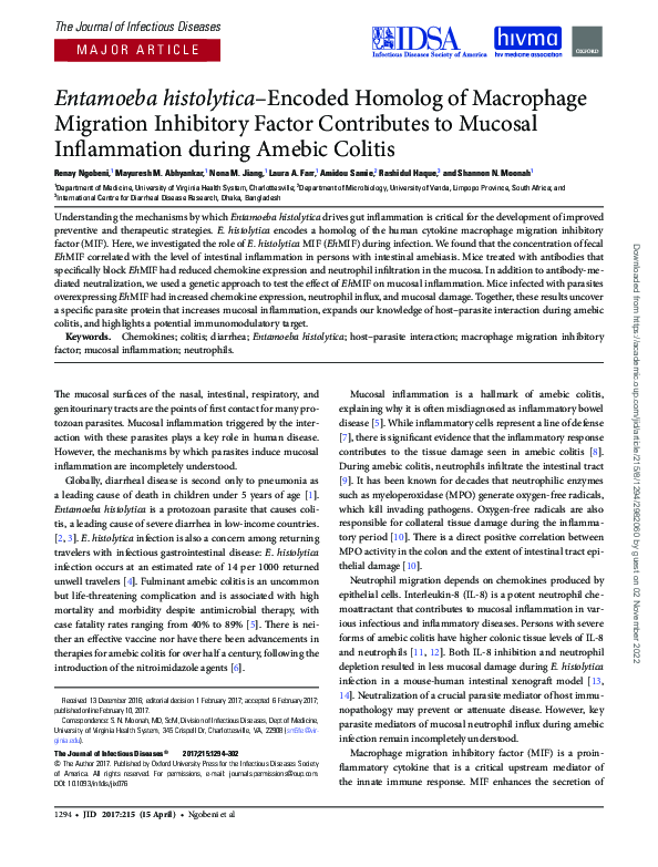 (PDF) EhMIF Role in Mucosal Inflammation during Amebic Colitis