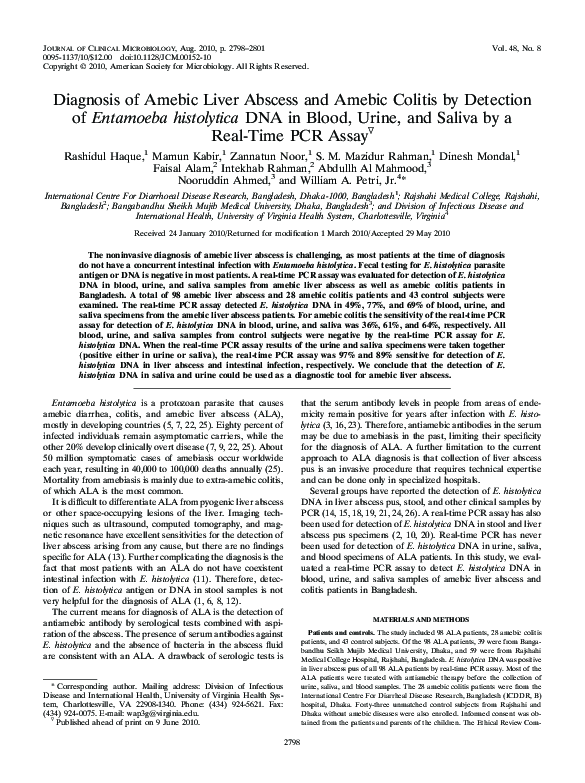 Pdf Diagnosis Of Amebic Liver Abscess And Amebic Colitis By Detection