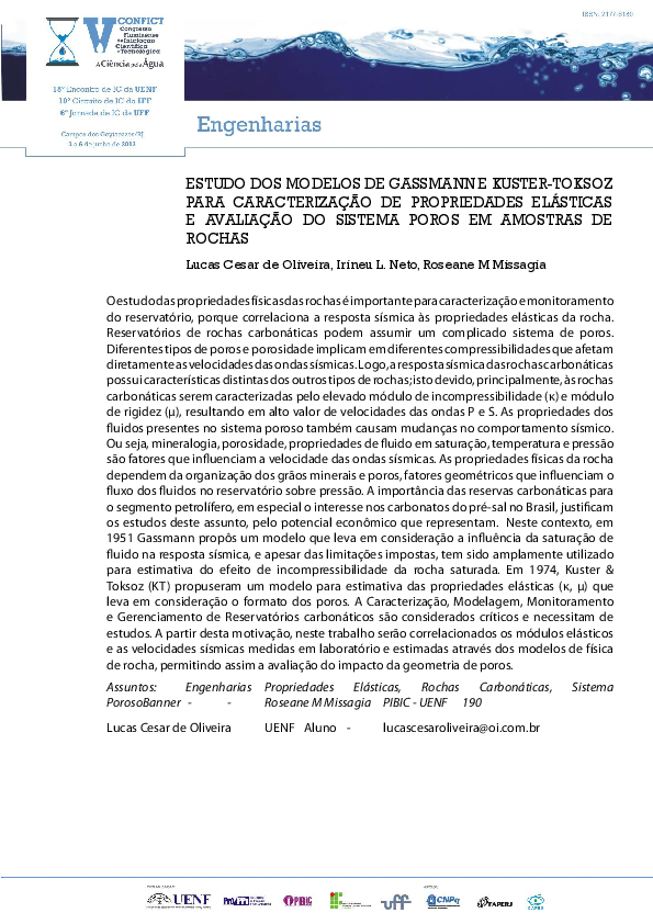 (PDF) Estudo Dos Modelos De Gassmann e Kuster-Toksoz Para ...