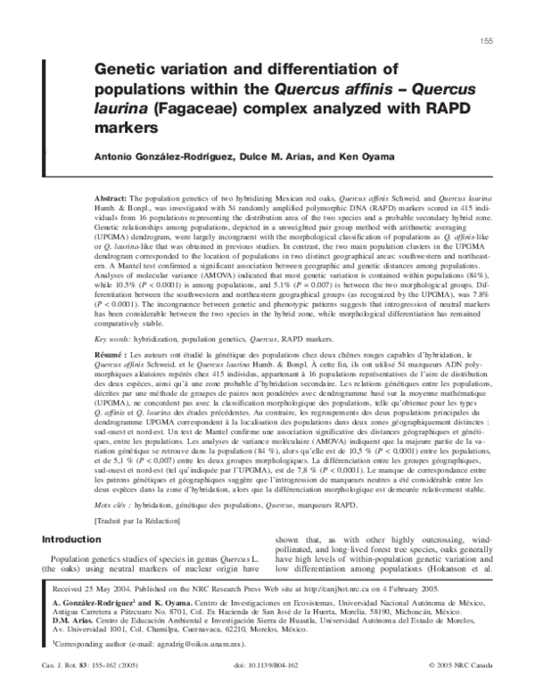 (PDF) Genetic variation and differentiation of populations within the ...