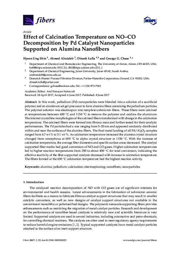 (PDF) Effect of Calcination Temperature on NO–CO Decomposition by Pd Catalyst Nanoparticles ...