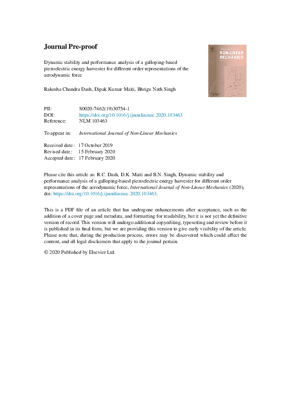 (PDF) Dynamic stability and performance analysis of a galloping-based ...