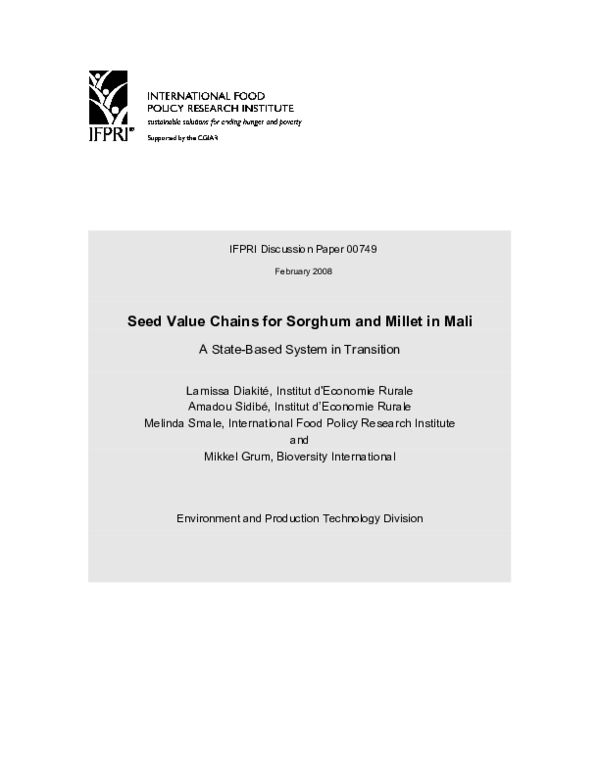 (PDF) Seed Value Chains for Sorghum and Millet in Mali: A State-Based ...