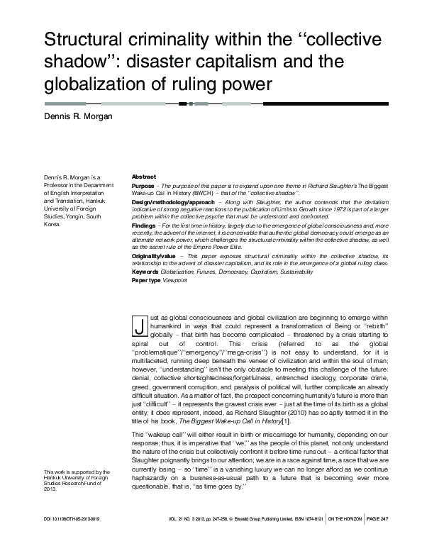 (PDF) Structural criminality within the “collective shadow”: disaster ...