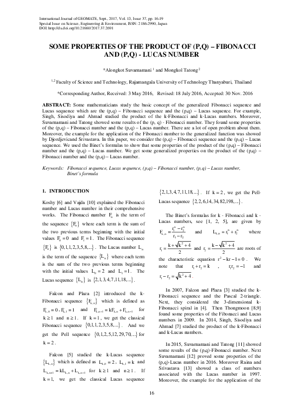 Pdf Some Properties Of The Product Of P Q Fibonacci And P Q