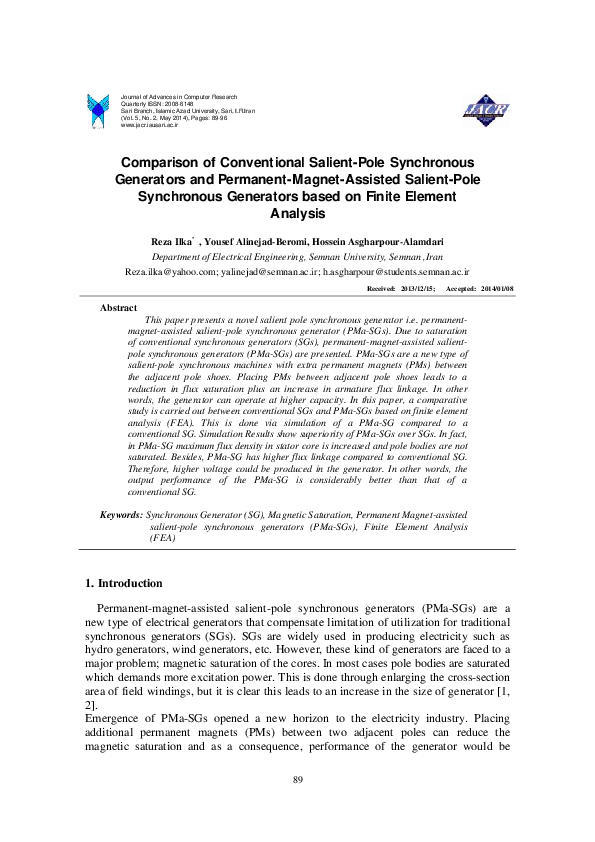 Pdf Comparison Of Conventional Salient Pole Synchronous Generators And Permanent Magnet