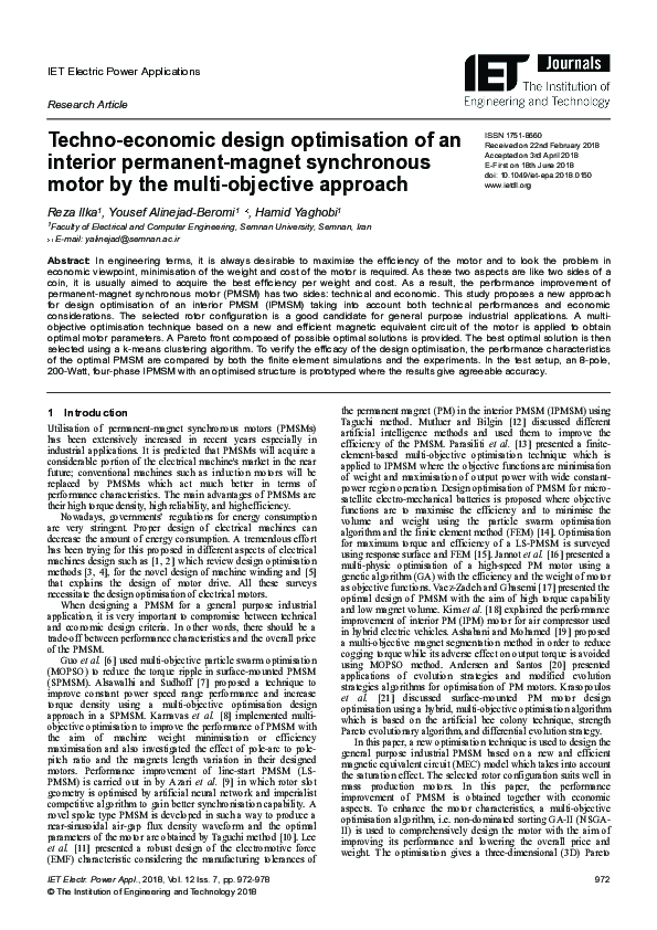 Pdf Techno‐economic Design Optimisation Of An Interior Permanent‐magnet Synchronous Motor By