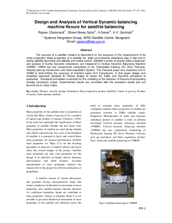 (PDF) Design and Analysis of Vertical Dynamic balancing machine flexure for satellite balancing