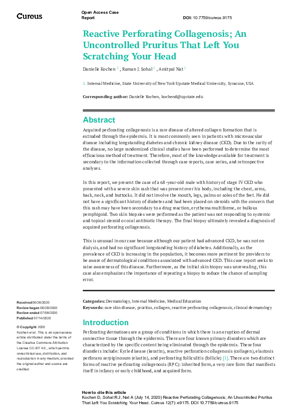 (PDF) Reactive Perforating Collagenosis; An Uncontrolled Pruritus That ...