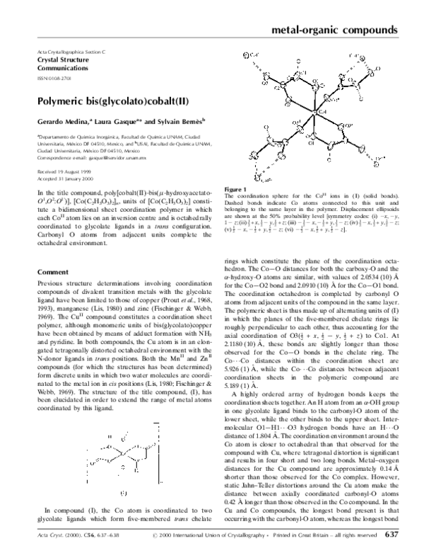 (PDF) Polymeric bis(glycolato)cobalt(II)