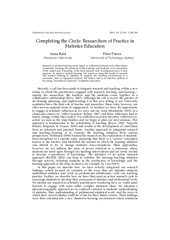 (PDF) Completing the circle: Researchers of practice in statistics education