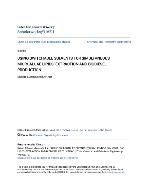 (PDF) Using Switchable Solvents for Simultaneous Microalgae Lipids’ Extraction and Biodiesel ...