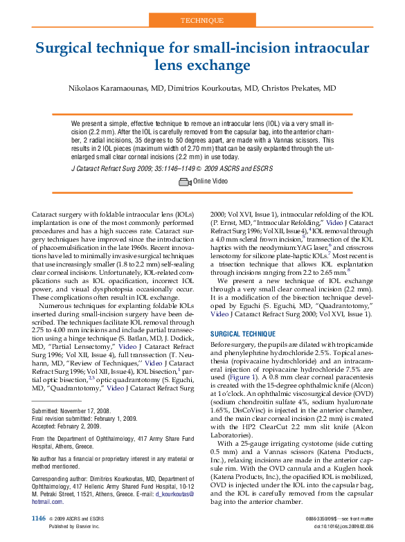 (PDF) Surgical technique for small-incision intraocular lens exchange