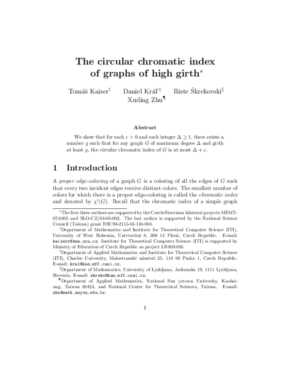 (PDF) The circular chromatic index of graphs of high girth | Riste Škrekovski - Academia.edu
