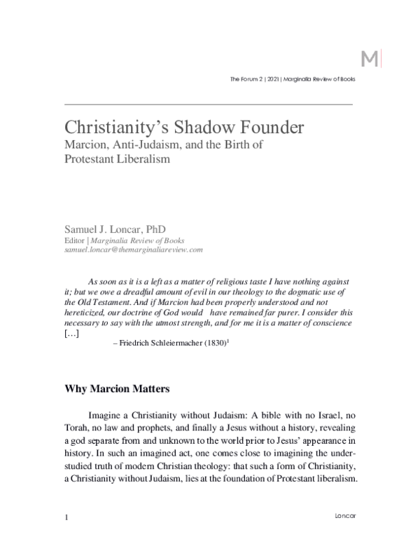 (PDF) Christianity’s Shadow Founder Marcion, Anti-Judaism, and the ...
