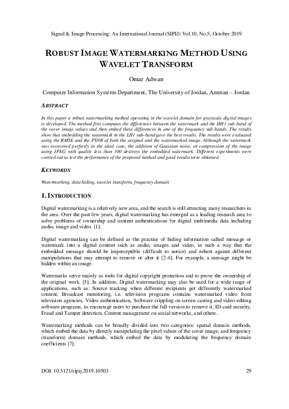 (PDF) Robust Image Watermarking Method using Wavelet Transform