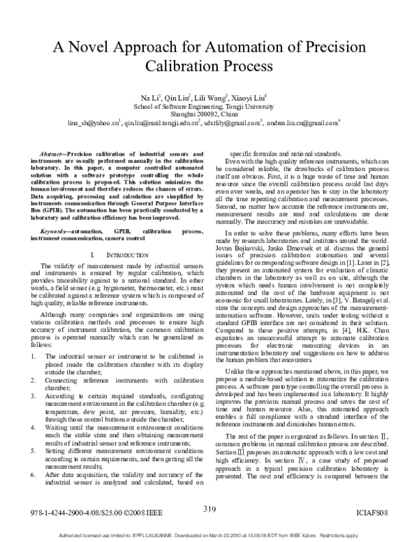 Pdf A Novel Approach For Automation Of Precision Calibration Process