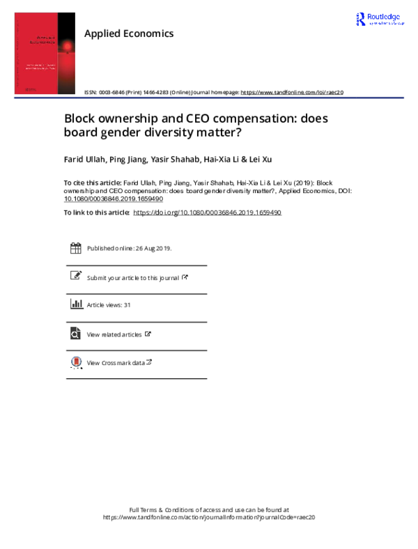 (PDF) Block ownership and CEO compensation: does board gender diversity ...