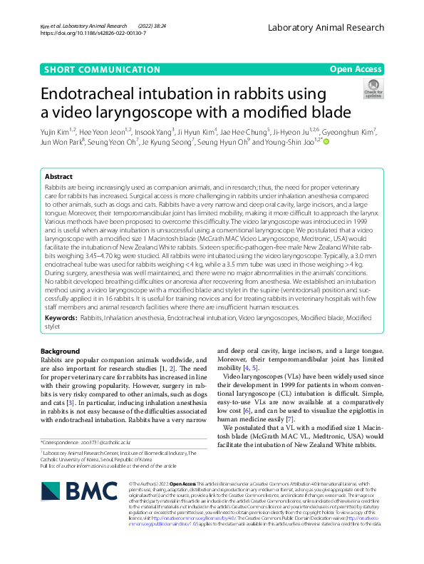 (PDF) Endotracheal intubation in rabbits using a video laryngoscope ...