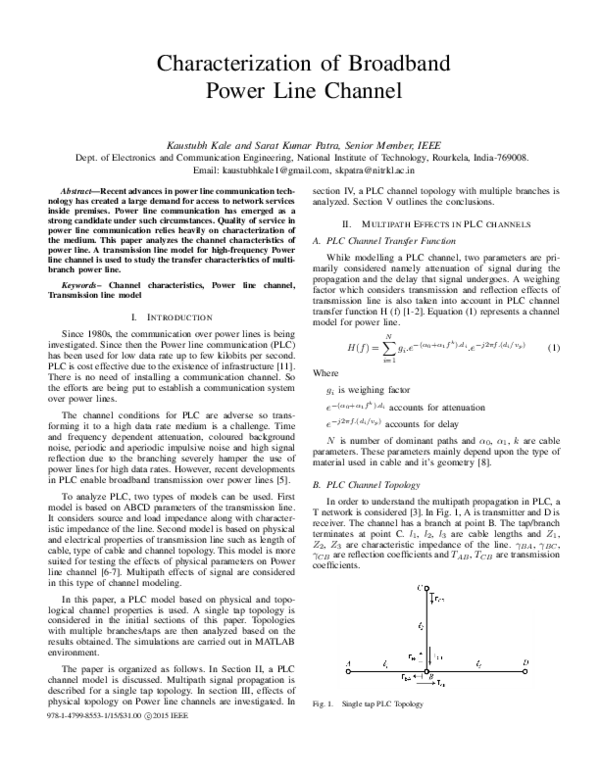 (PDF) Characterization of broadband power line channel