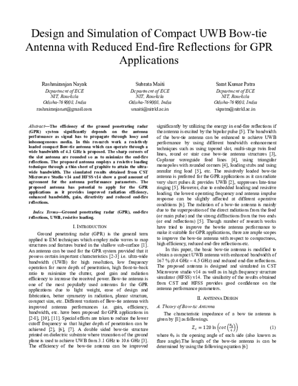(PDF) Design and simulation of compact UWB Bow-tie antenna with reduced ...