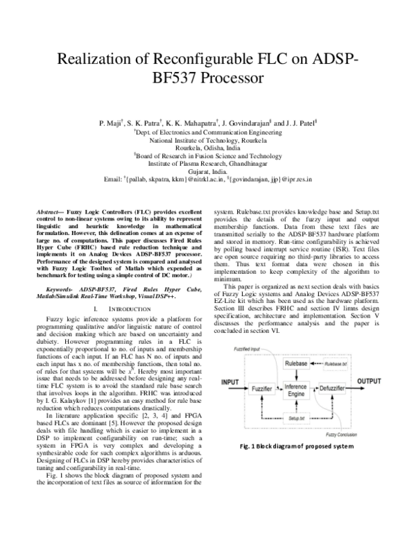 (PDF) Realization of reconfigurable FLC on ADSP-BF537 processor