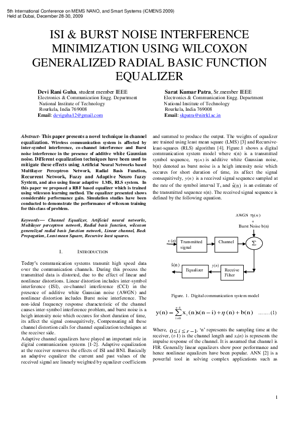 (PDF) ISI & Burst Noise Interference Minimization using Wilcoxon Generalized Radial basic ...