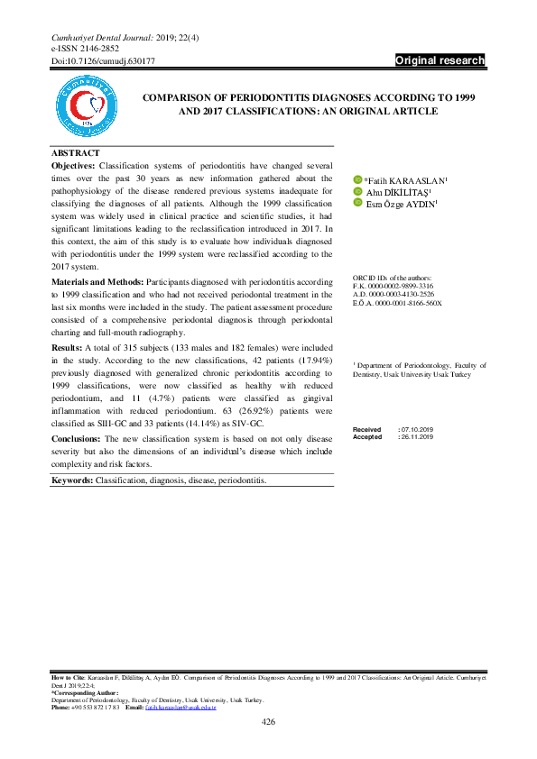 (PDF) Comparison of periodontitis diagnoses according to 1999 and 2017 ...