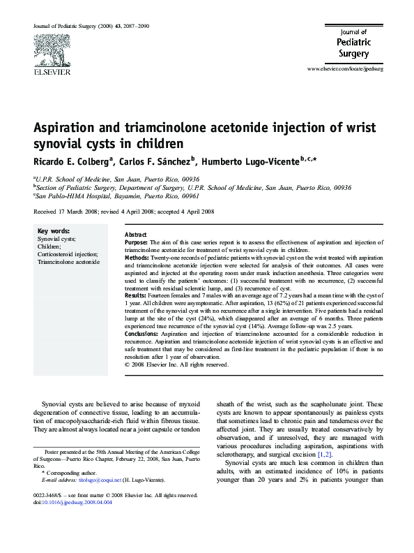 (PDF) Aspiration and triamcinolone acetonide injection of wrist ...