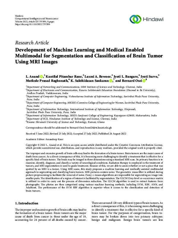 (PDF) Development of Machine Learning and Medical Enabled Multimodal for Segmentation and ...