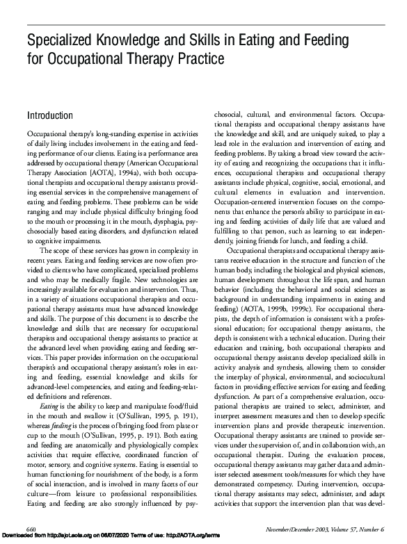 (PDF) Specialized Knowledge and Skills in Eating and Feeding for ...