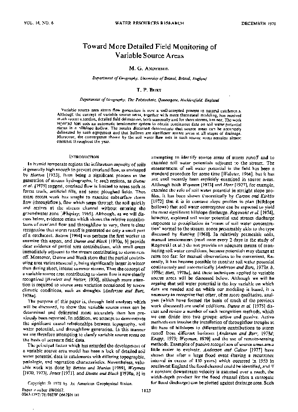 (PDF) Toward more detailed field monitoring of variable source areas