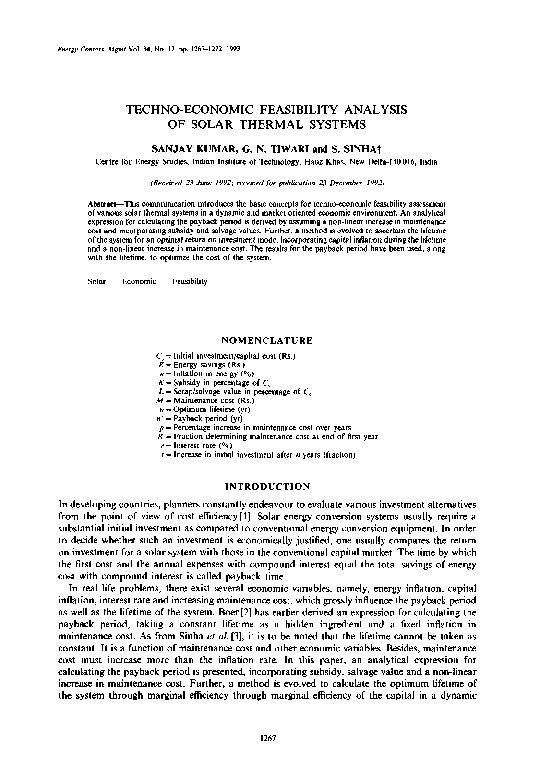 (PDF) Techno-economic feasibility analysis of solar thermal systems