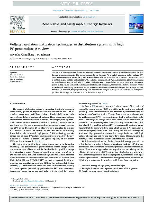 Pdf Voltage Regulation Mitigation Techniques In Distribution System With High Pv Penetration
